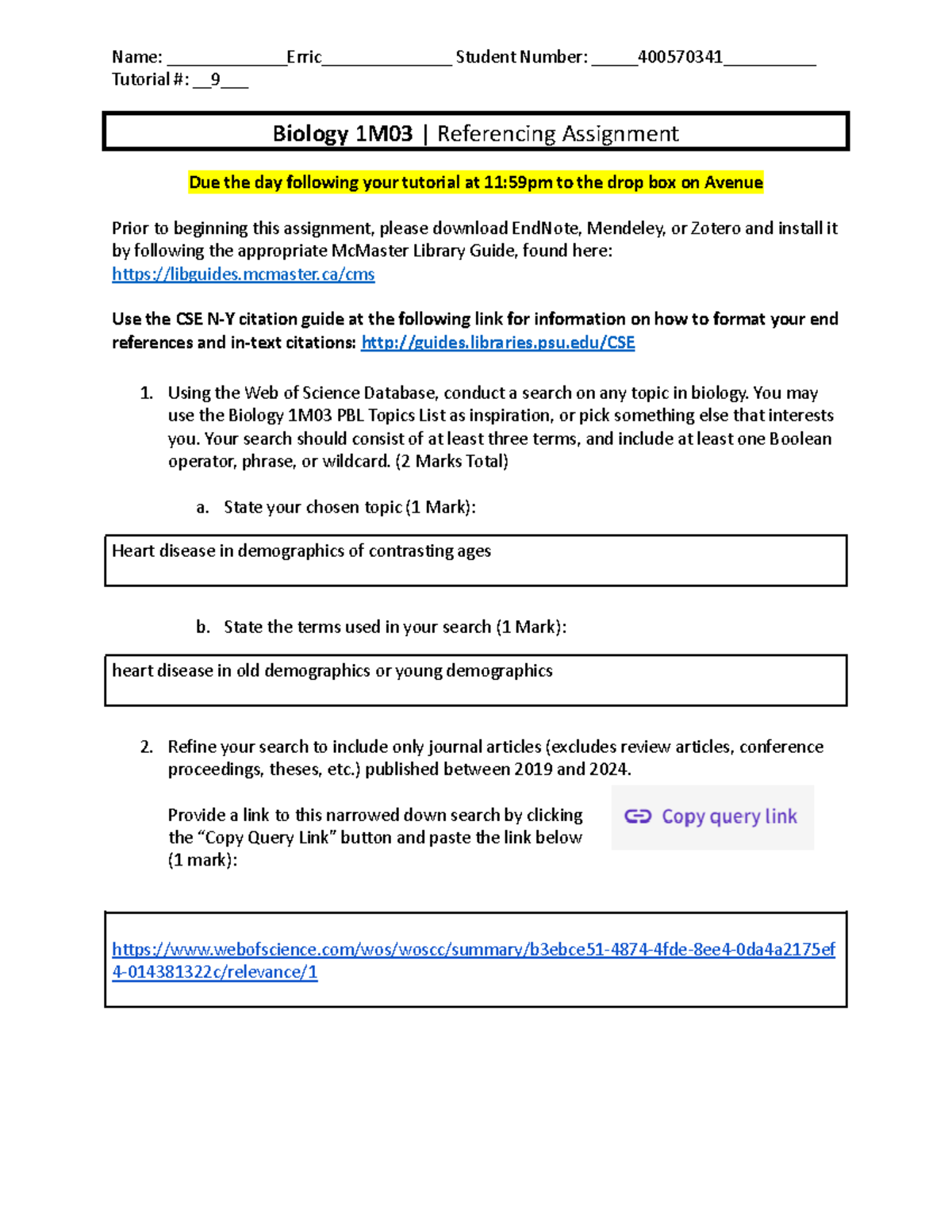 Literature Search and Referencing Assignment - W25 - Name: Erric ...