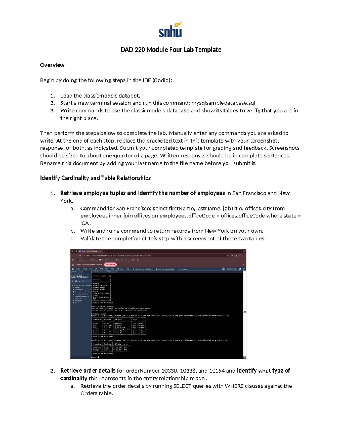 DAD 220 Module 4-2 Lab - good job - DAD 220 Module Four Lab Template ...
