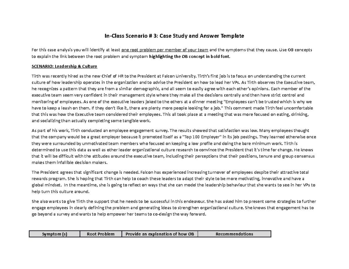 Scenario 3 Case Study: Leadership & Culture Analysis Template - Studocu