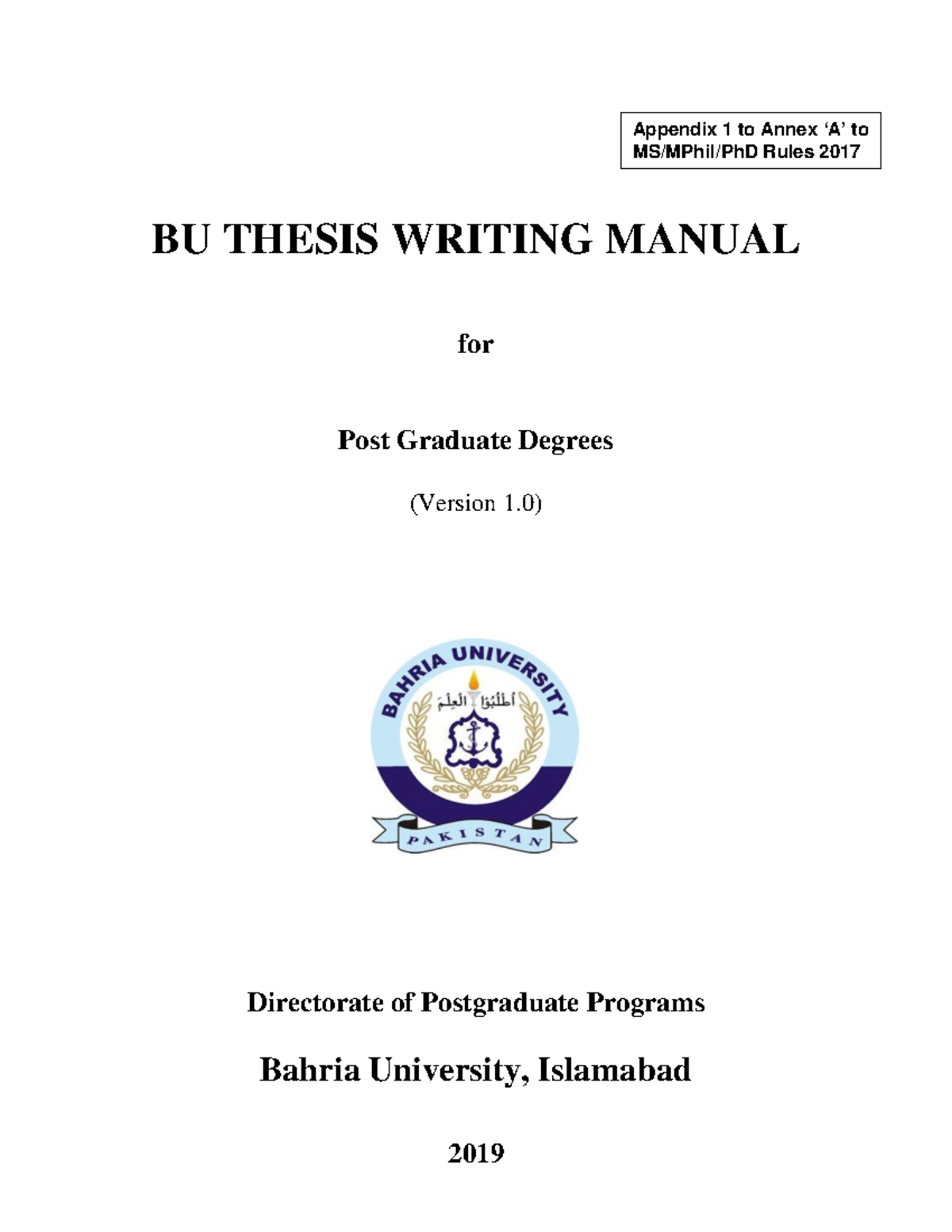 BU THESIS WRITING MANUAL (2017) for Postgraduate Degrees - Studocu