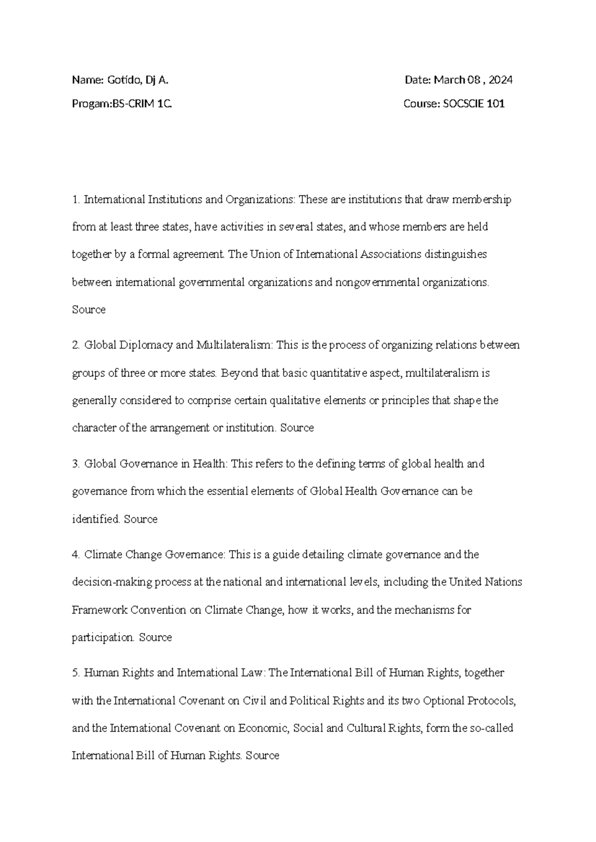 SOCSCIE 101: International Institutions & Global Governance Overview ...