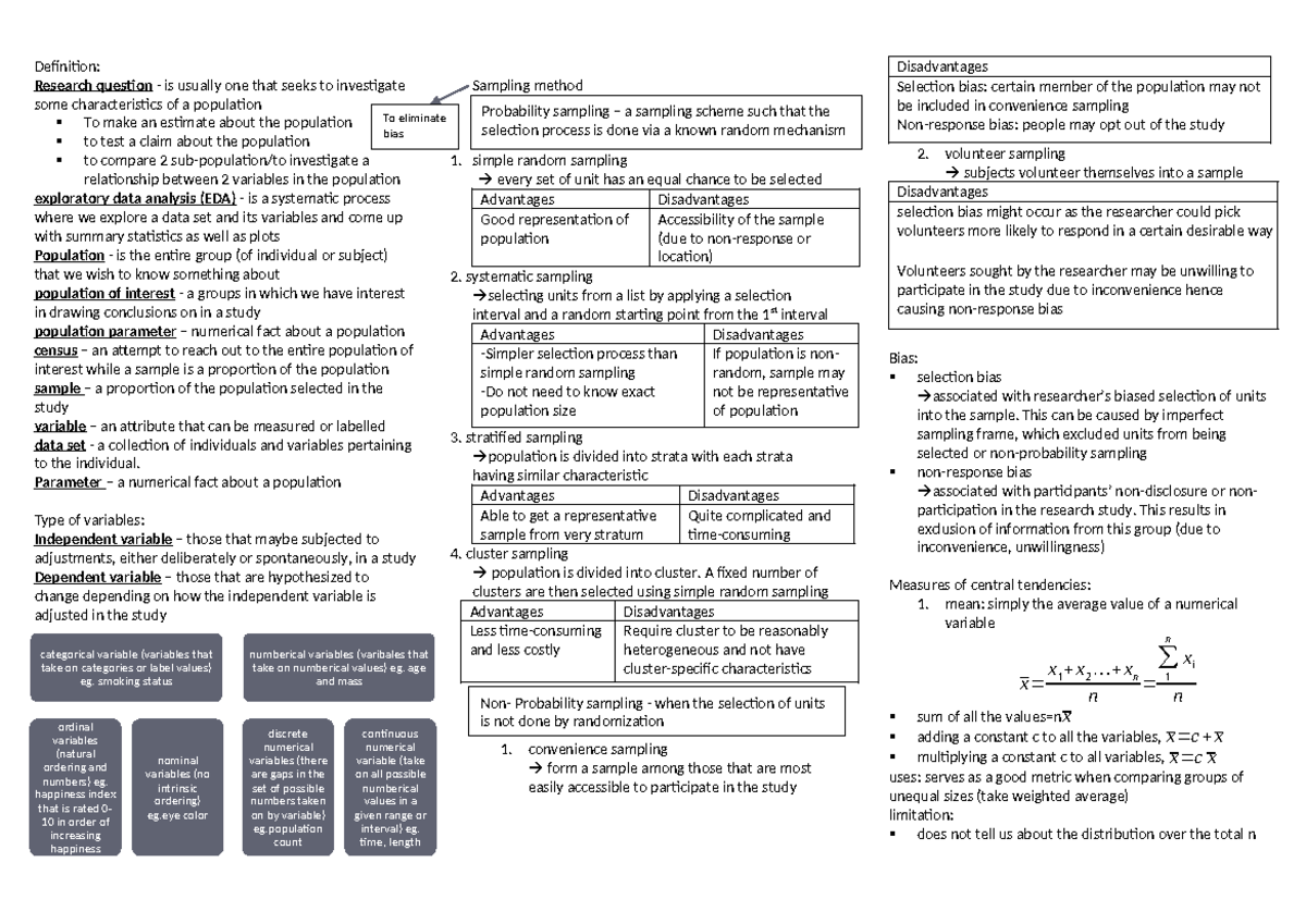 GEA1000: Research Methods & Sampling Techniques Cheatsheet - Studocu