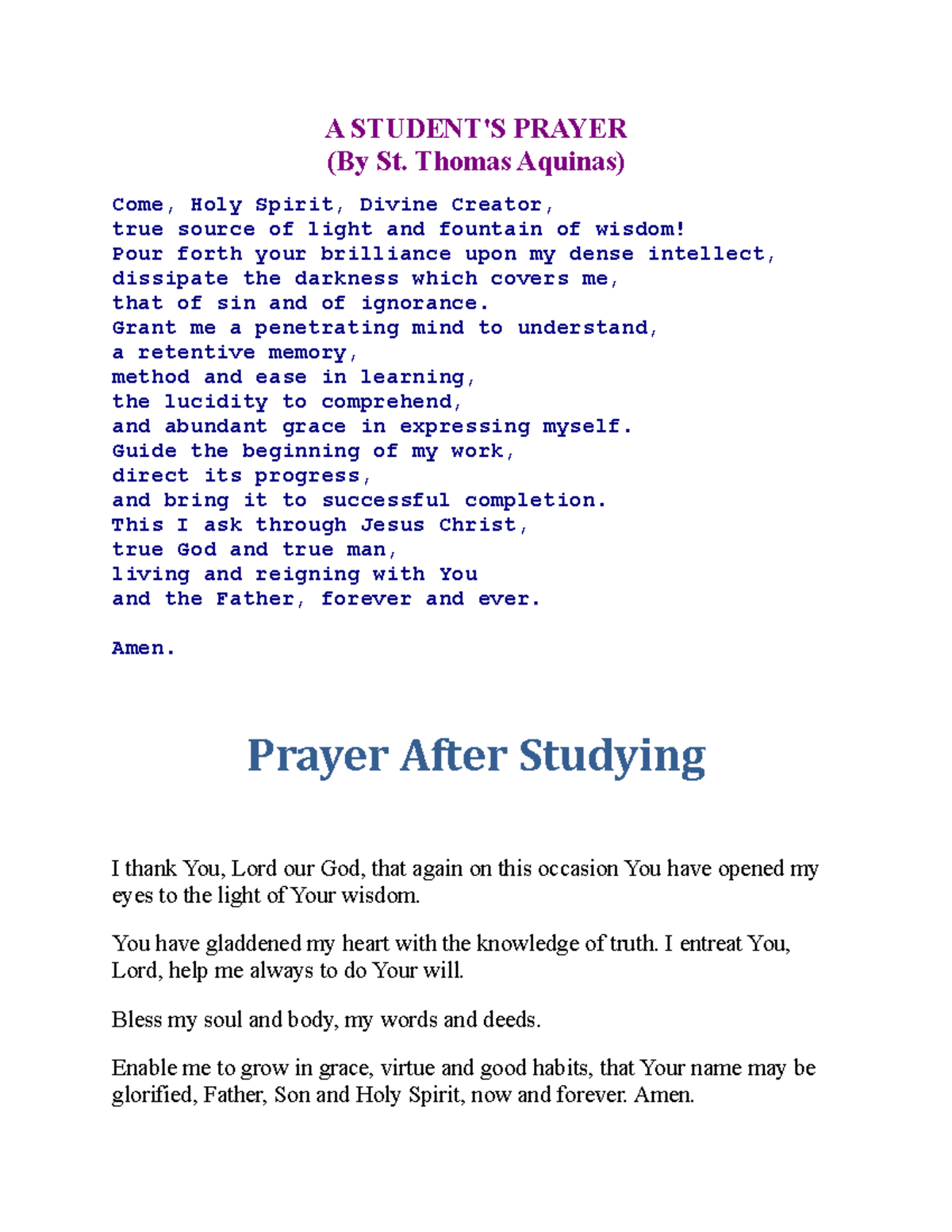 A Student's Prayer for Success Before and After Studying - Studocu