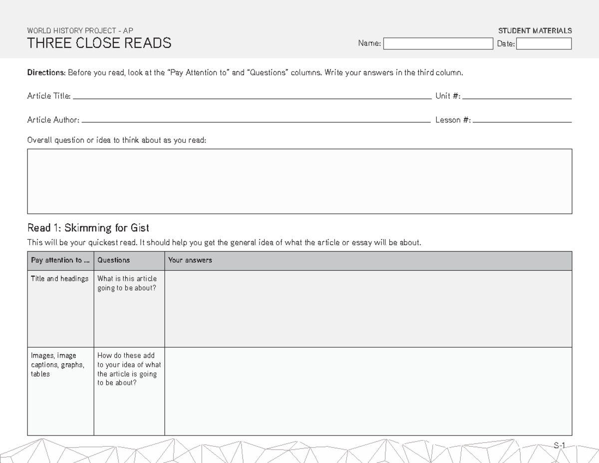 WHP-AP Three Close Reads: Analyzing Historical Texts for Understanding ...