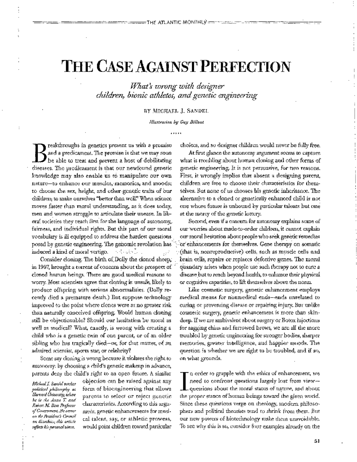 Against Perfection: The Ethics of Genetic Engineering (PHIL 101) - Studocu