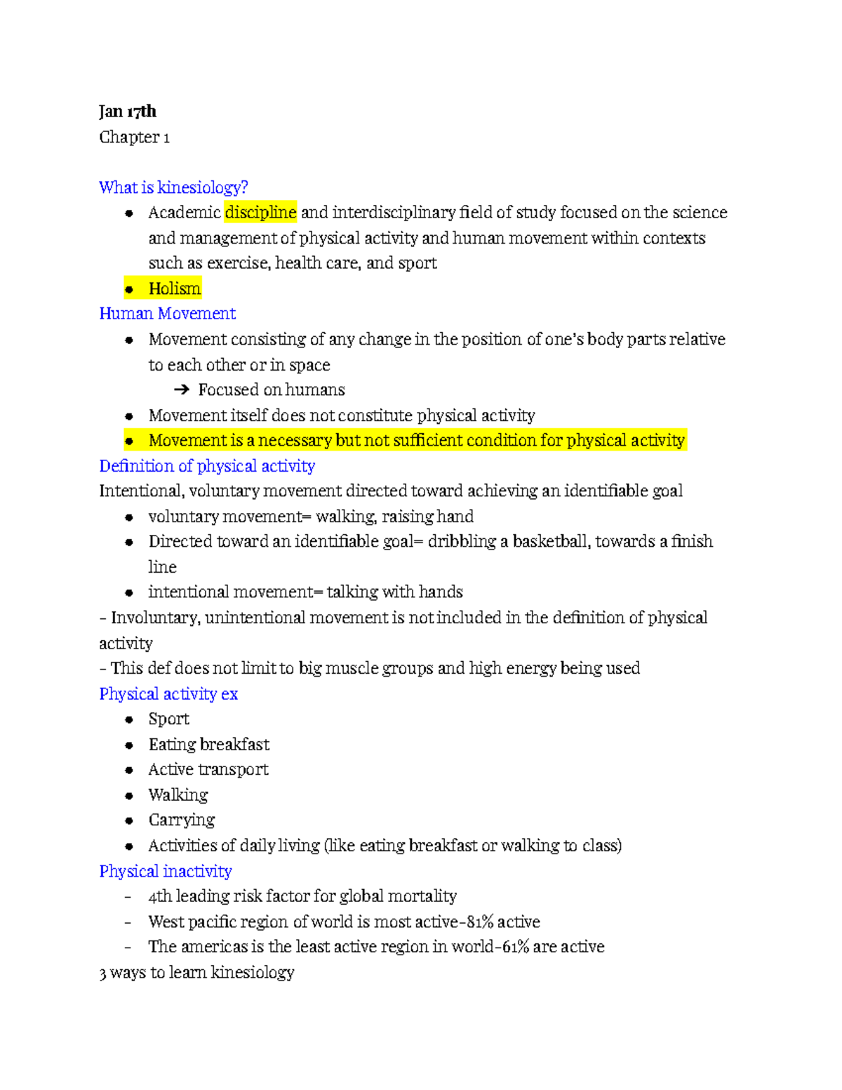 KINS 101: Comprehensive Kinesiology Notes and Concepts Overview - Studocu