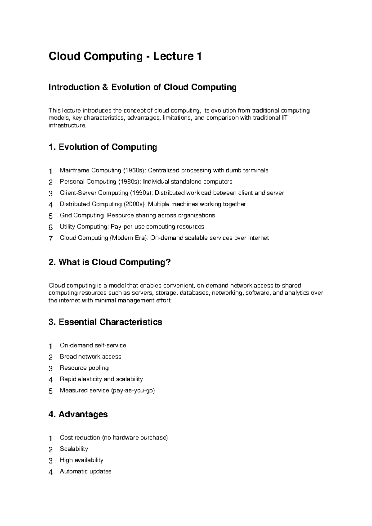 Cloud Computing Lecture 1 Introduction Evolution Overview Studocu