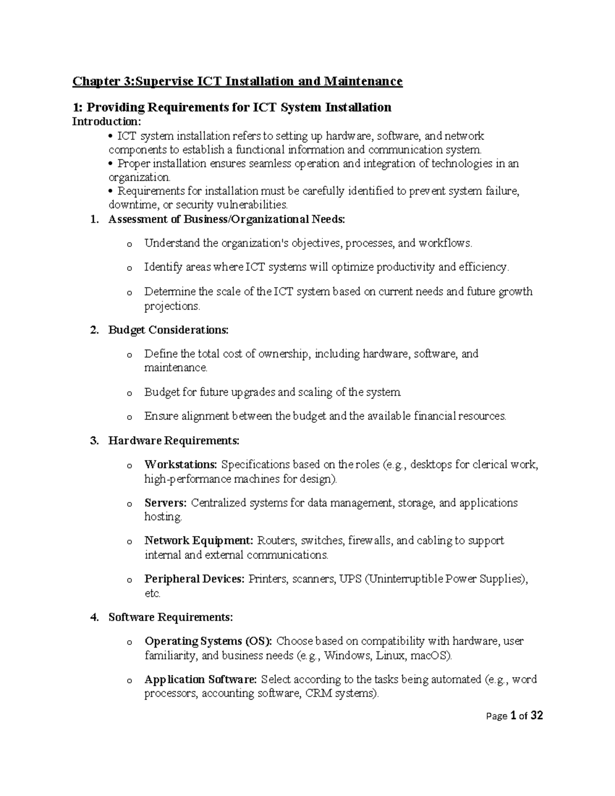Supervise ICT Installation & Maintenance (Cordinate ICT) Chapter 3 ...