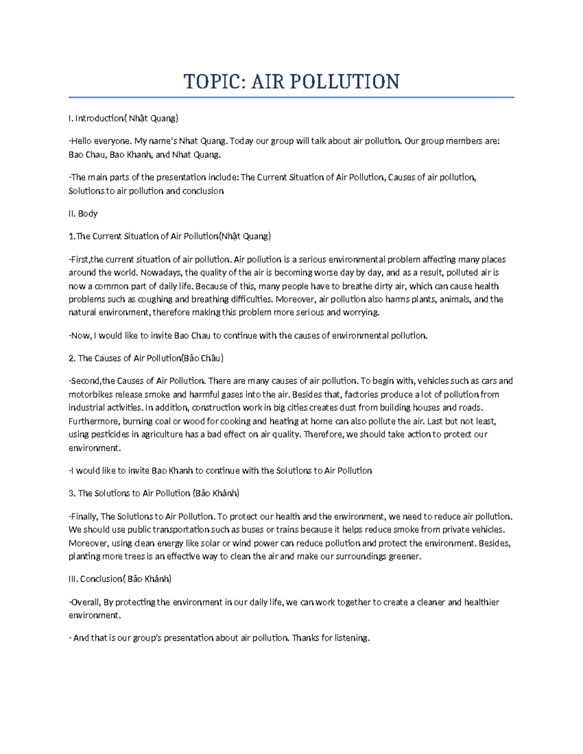 AIR POLLUTION: Causes, Effects, and Solutions (Group Presentation ...