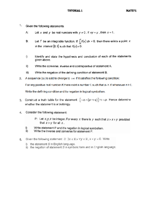 (MAT571) Tutorial 1 - Question - TOPIC 1: LOGIC TUTORIAL 1 Question 1 Construct the truth table ...