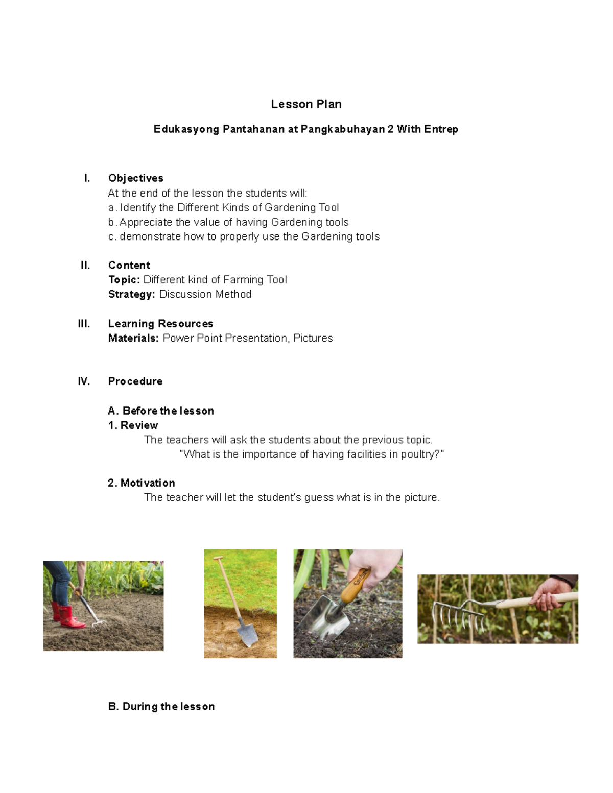 Different kind of Farming Tool - Lesson Plan Edukasyong Pantahanan at ...