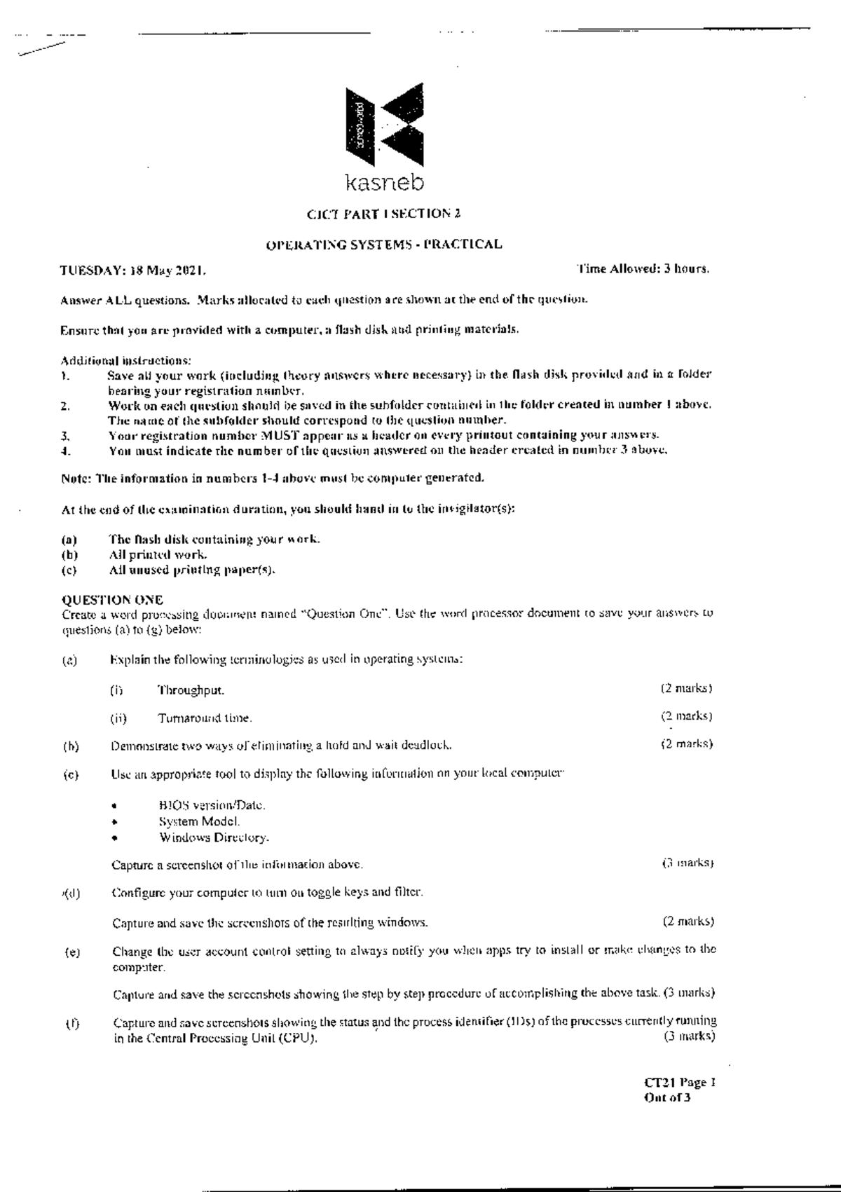 CT21 Operating Systems - Practical Examination Guide - Studocu