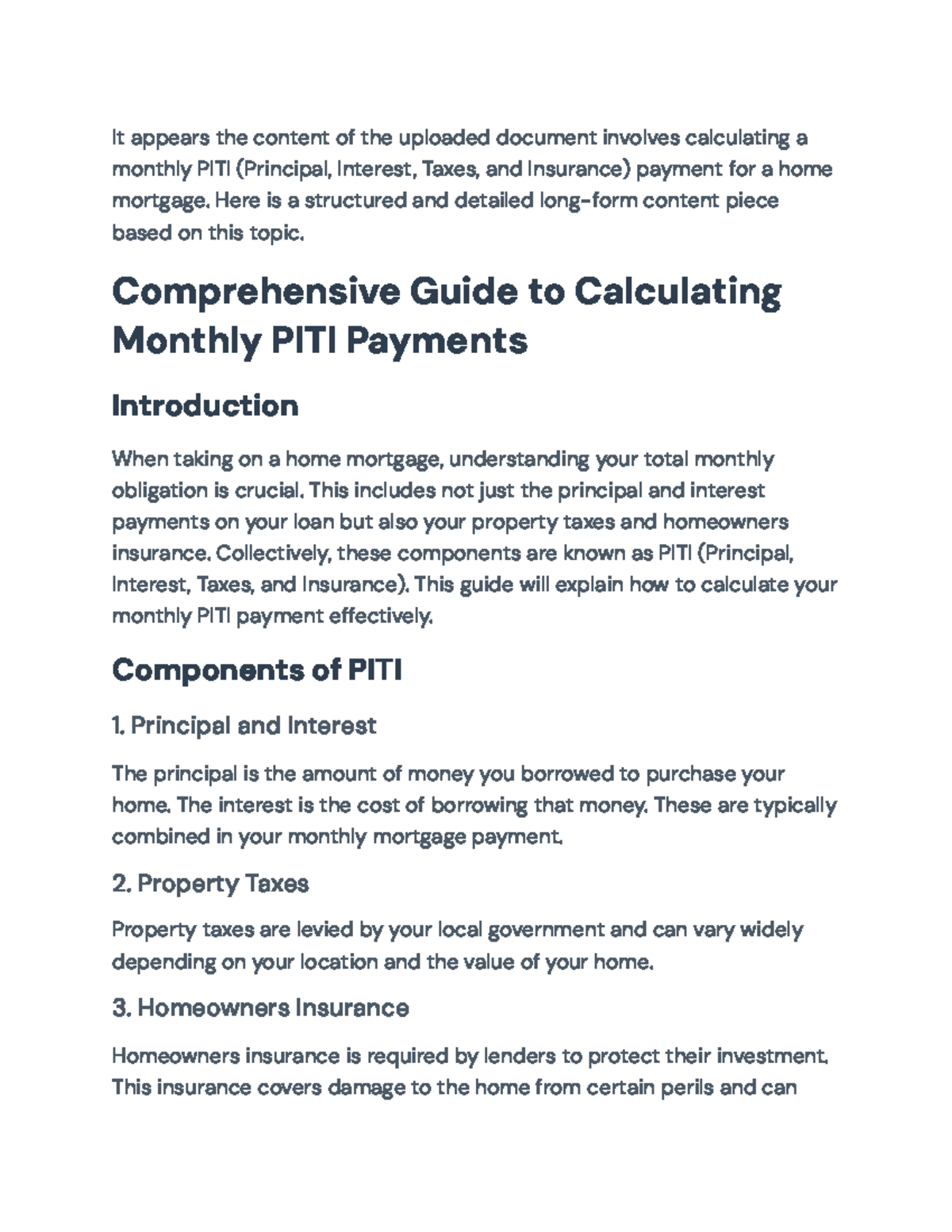 Comprehensive Guide to Calculating Monthly PITI Payments for Mortgages ...
