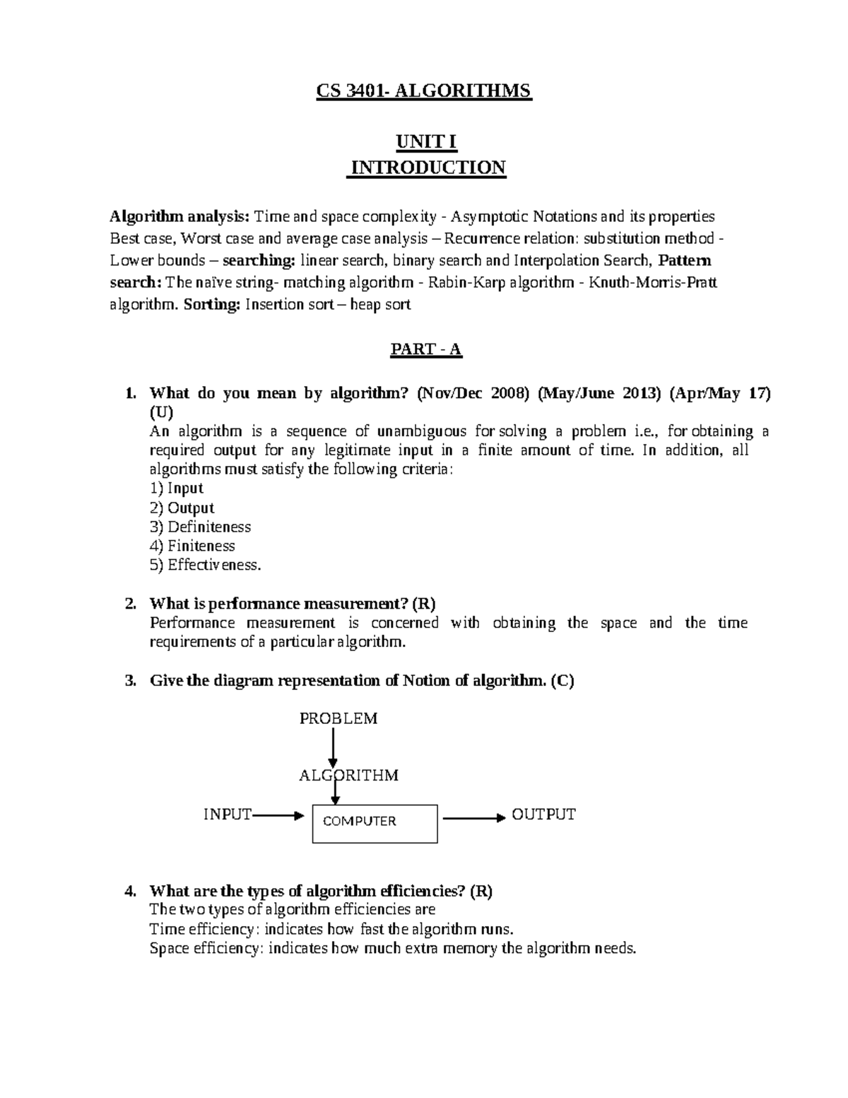 Cs3401 Algorithms Qn Bank Removed Watermark Cs 3401 Algorithms Unit 7722