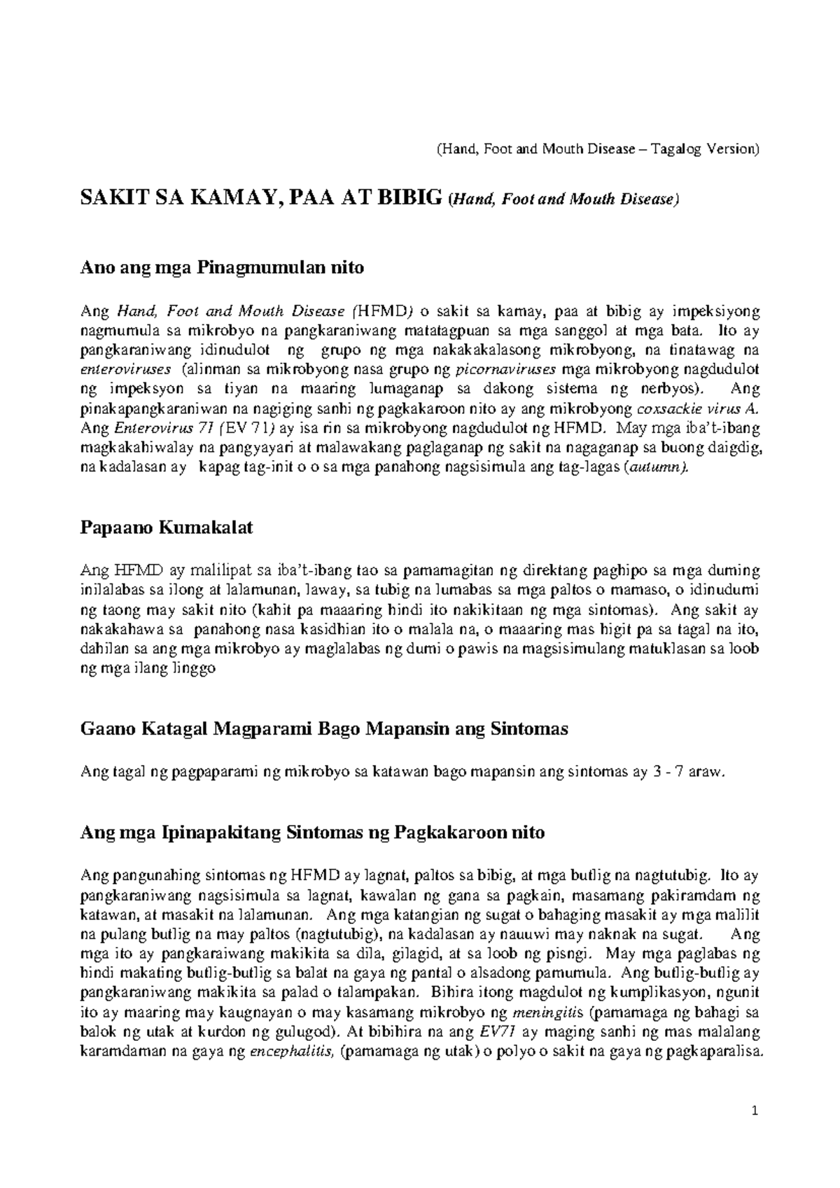 Hfmd fact sheet tagalog 2010 0618 - 1 (Hand, Foot and Mouth Disease ...