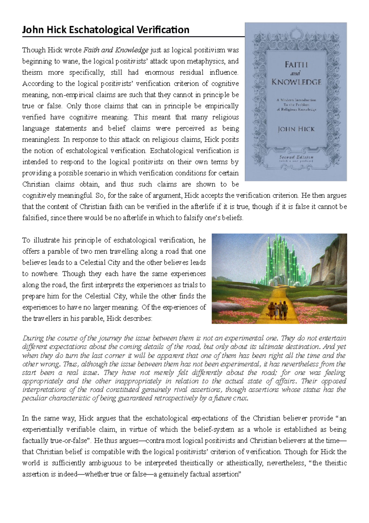 A-Level Religious Studies: John Hick's Eschatological Verification ...