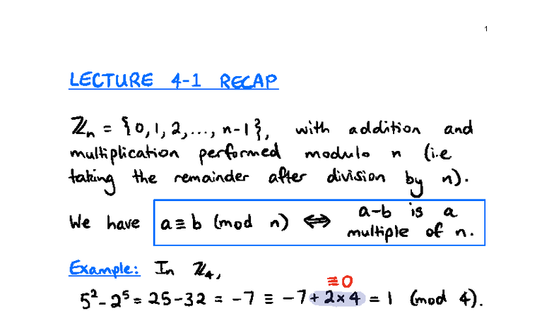 MATH1014 Lecture Notes: Inverses, Modulo Operations & Vectors (2019 ...