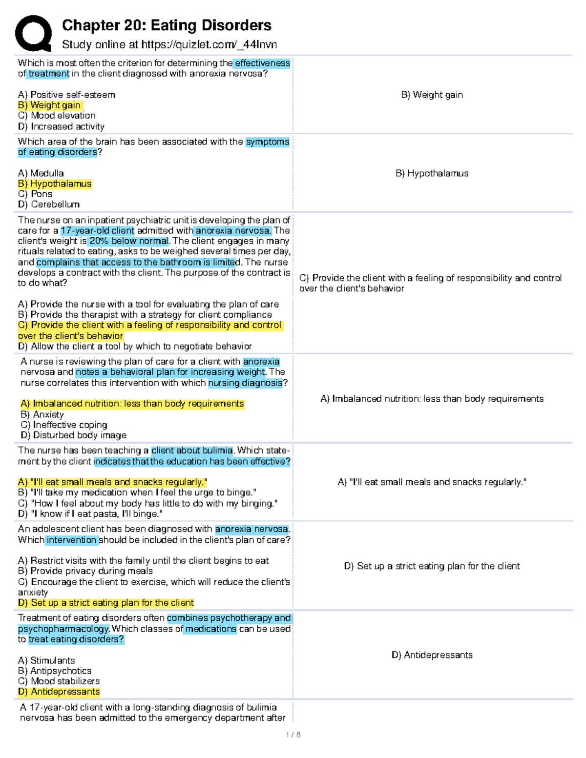 Chapter 20 Psychiatric Nursing - Practice Focus on Eating Disorders ...