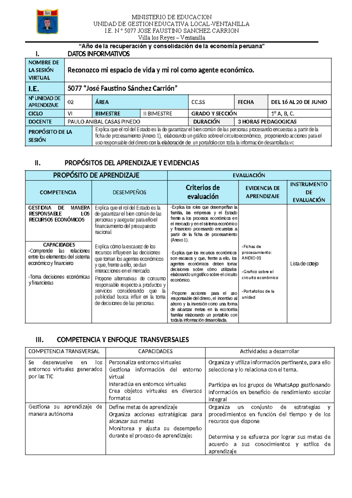 Sesión Virtual 04 - II BIM CCSS 1RO Secundaria: Rol Económico y ...