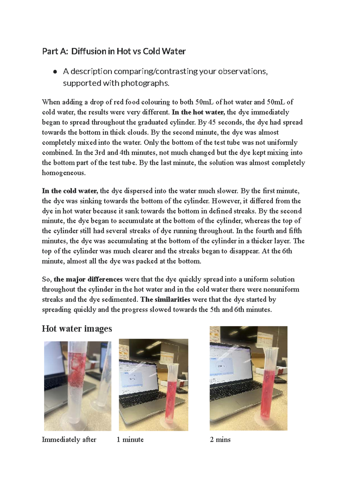 Diffusion Lab 5: Hot vs Cold Water Observations and Analysis - Studocu