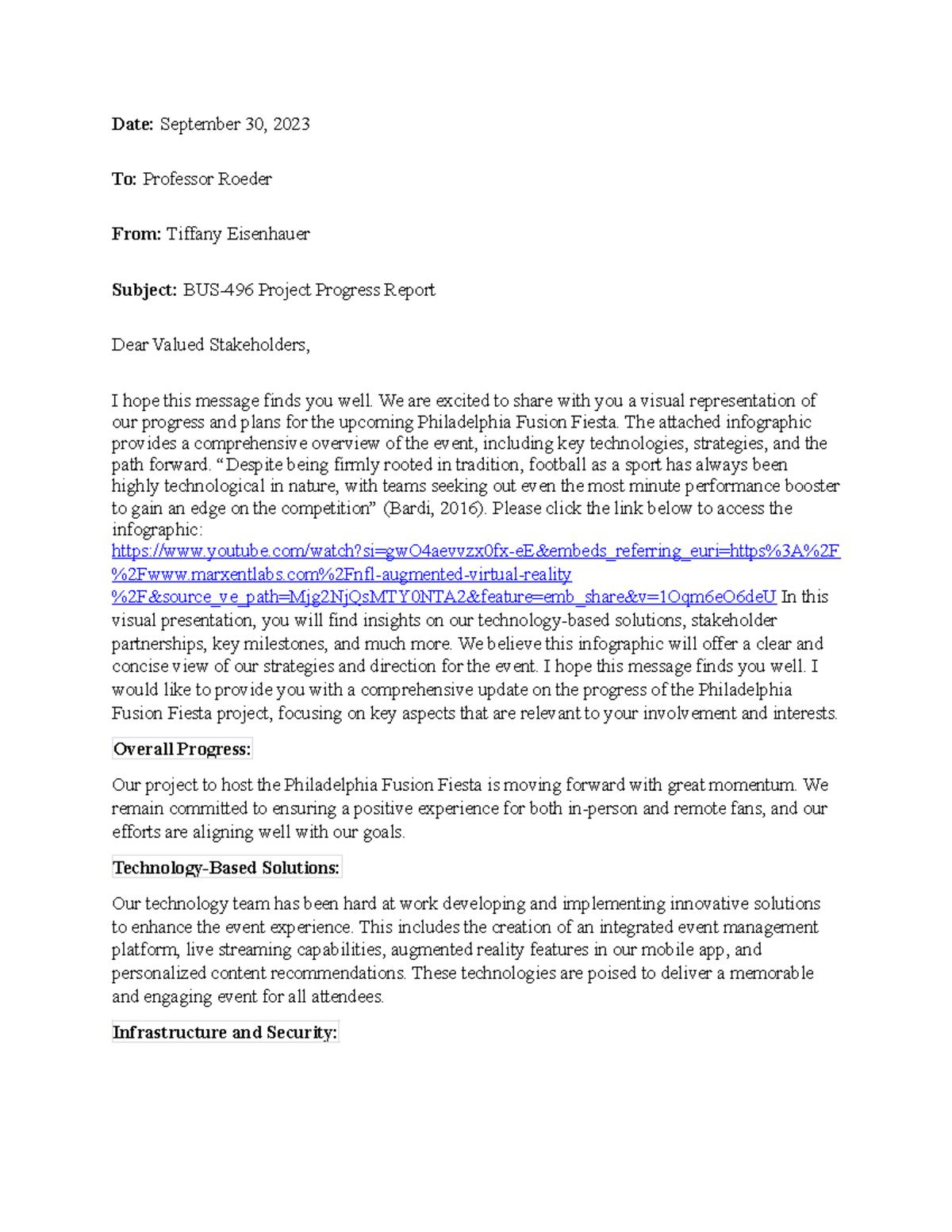 BUS-496 Module 5 Project Progress Report on Fusion Fiesta Event - Studocu