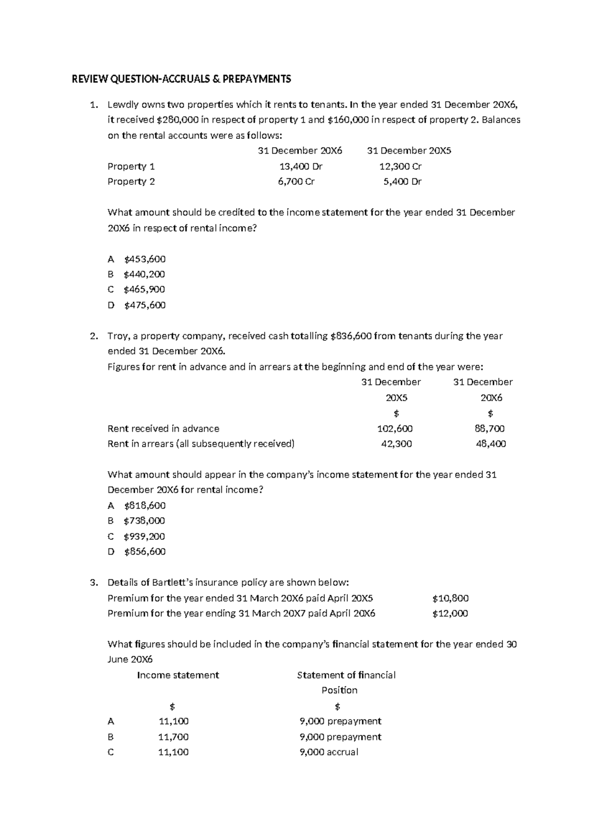 Accruals & Prepayments - Practice Questions & Solutions (ACC101) - Studocu