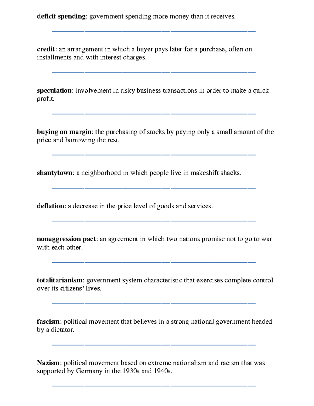 Key Historical Concepts and Events from the Great Depression to WWII ...