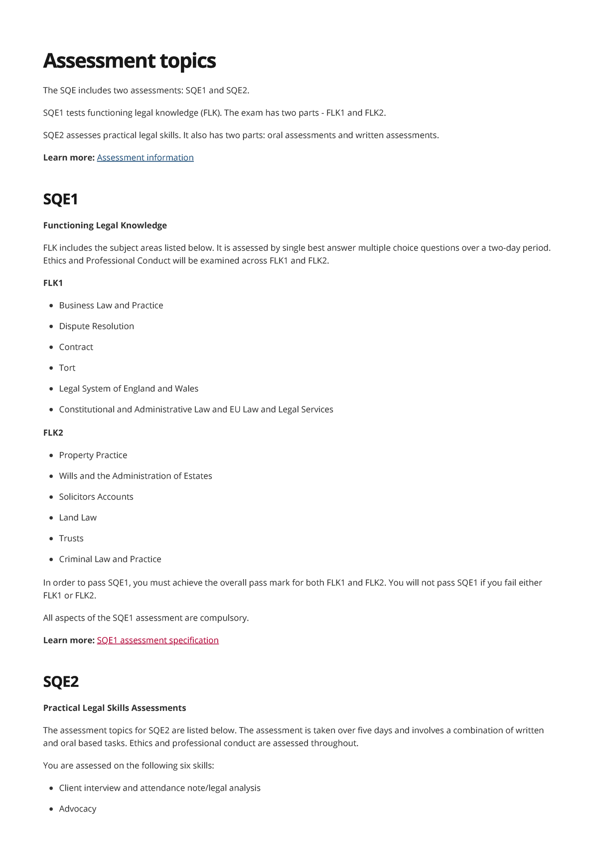 SQE Assessment Topics: Overview of SQE1 & SQE2 Requirements - Studocu