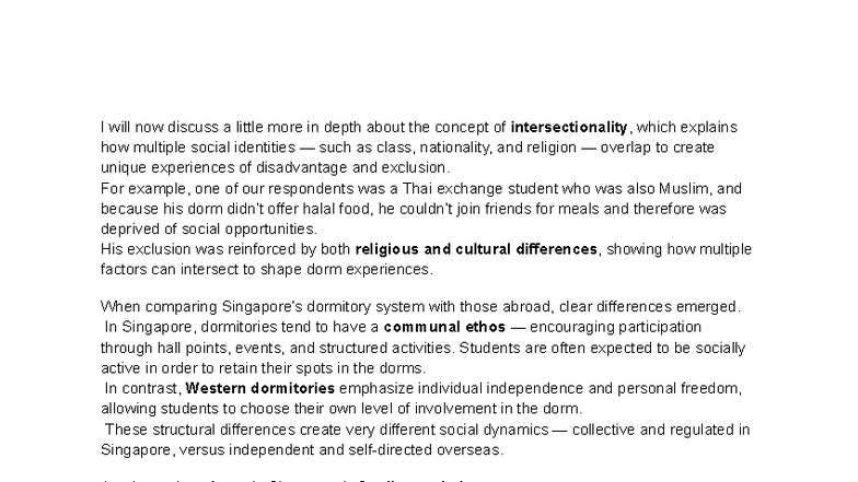 Intersectionality in Dormitory Life: A Study of Student Experiences (HW ...