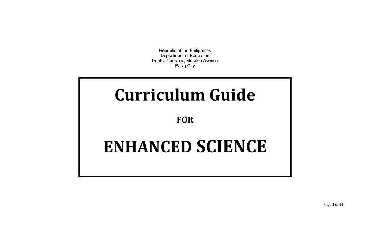 Curriculum Guide for Enhanced Science G7-10: STEM Learning Framework ...