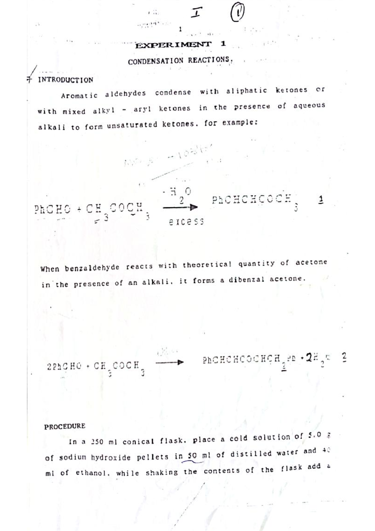 Condensation Reaction of Aromatic Aldehydes and Ketones - EXPERIMENT 1 ...