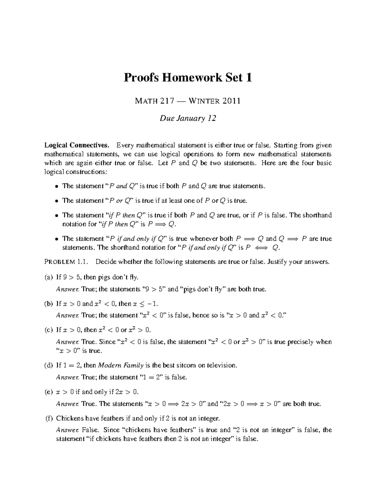 Proofs Homework Set 1 - Studocu