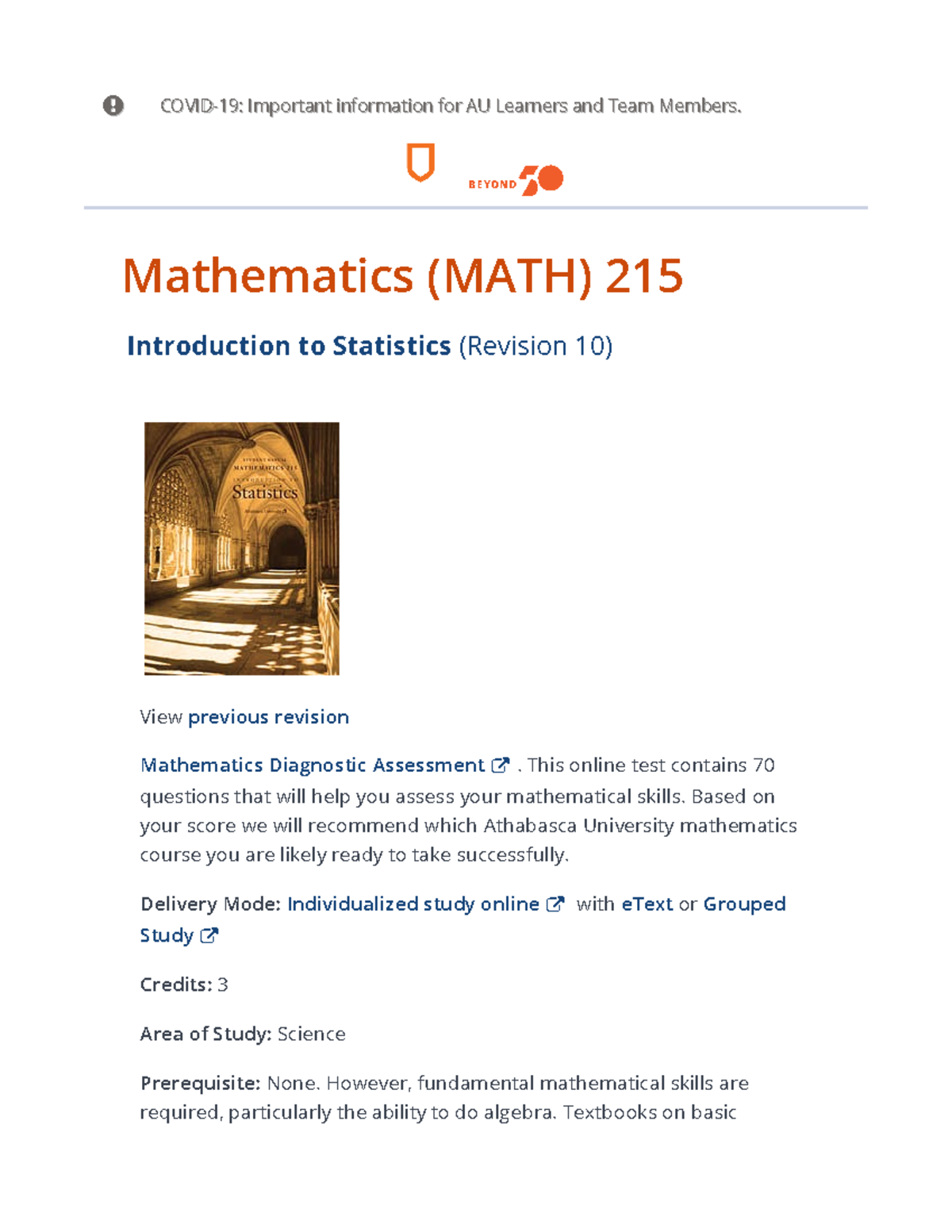 MATH215 Syllabi - Mathematics (MATH) 215 Introduction to Statistics (Revision 10) View previous ...