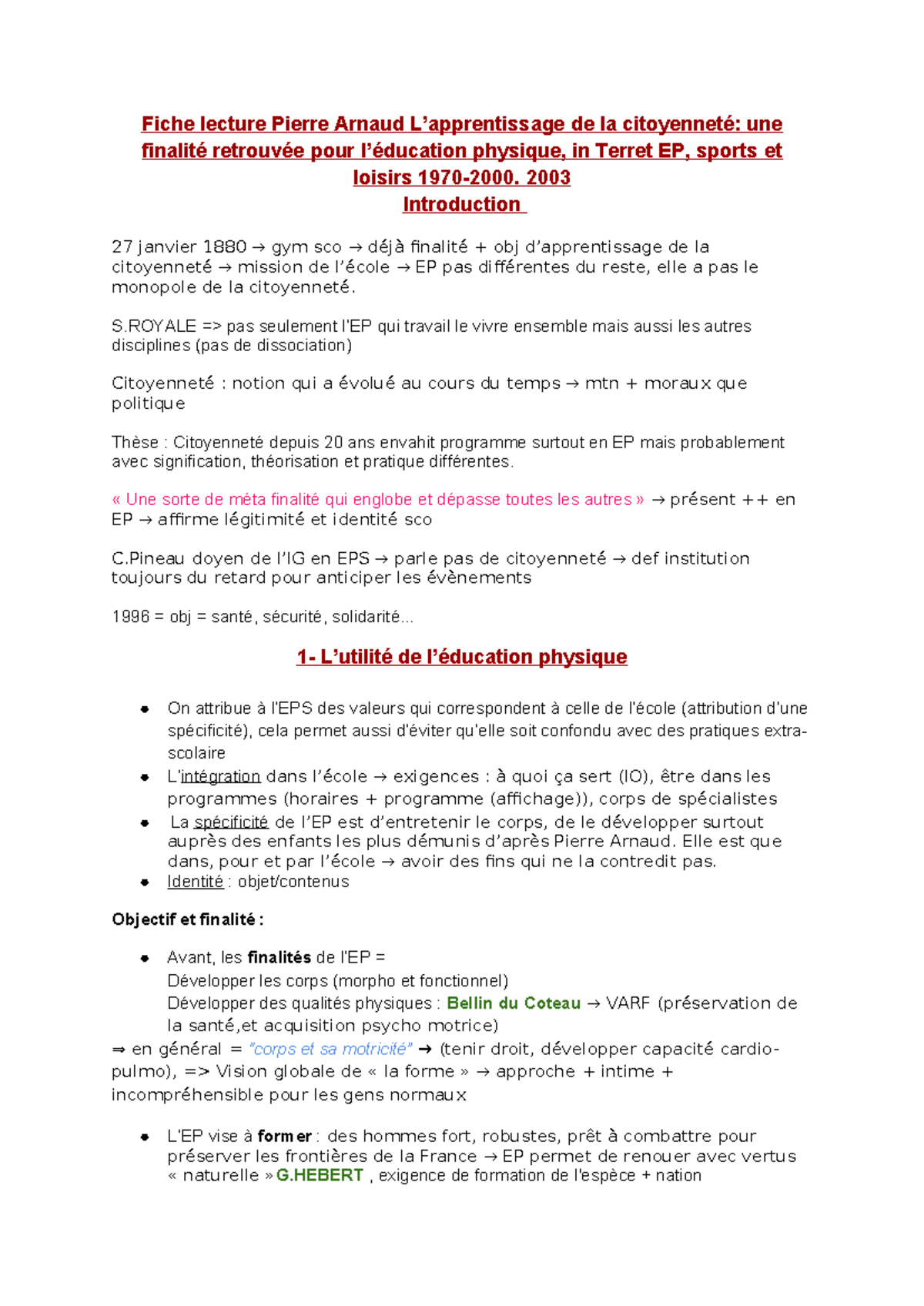 Fiche Pierre Arnaud: L'apprentissage de la citoyenneté en EPS, enjeux ...