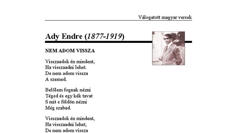 Válogatott magyar versek - Ady Endre és más költők - Studocu