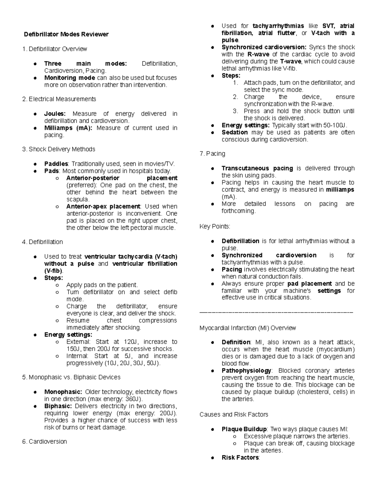 Cardio Nursing Notes - Defibrillator Modes Reviewer Defibrillator ...