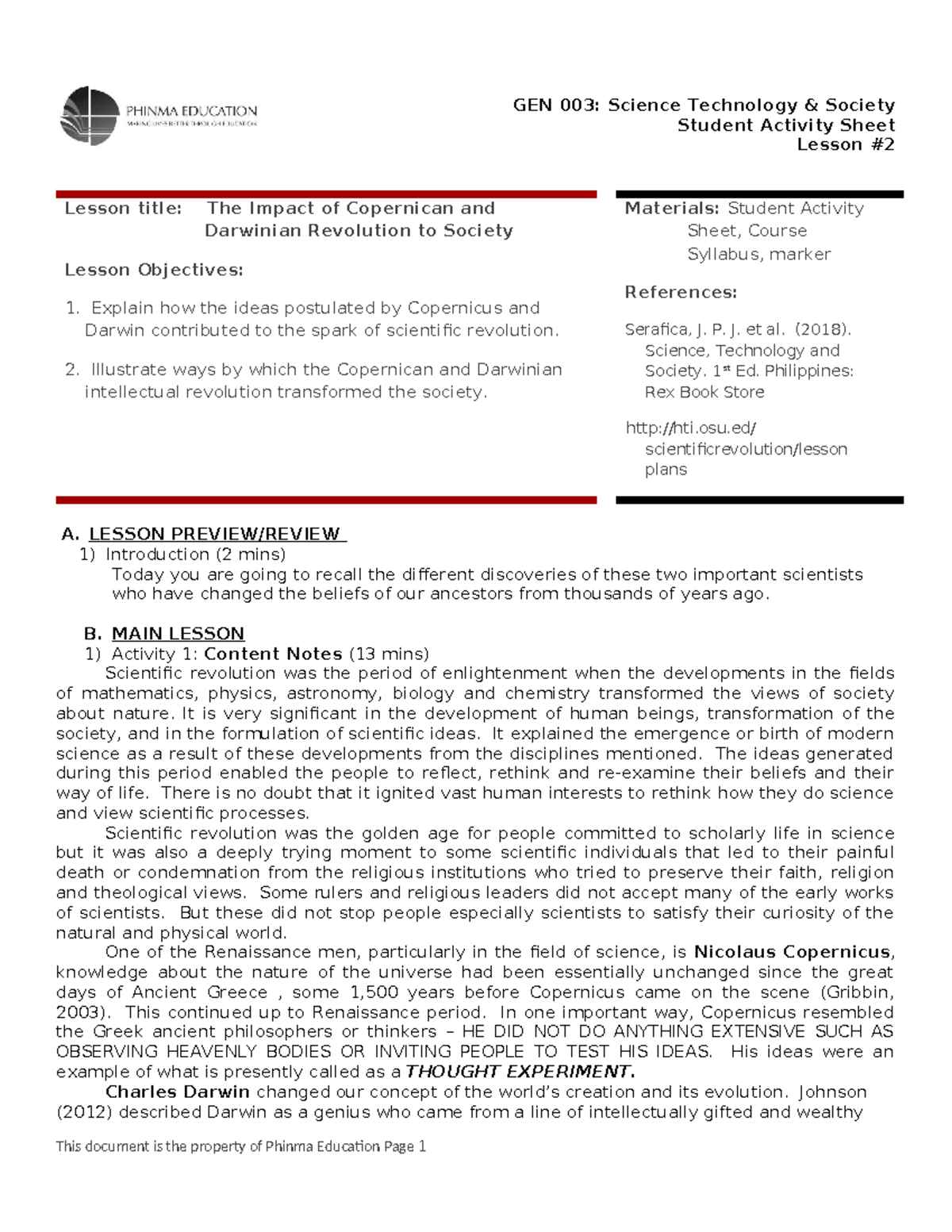 GEN 003 Day 4 Lesson 2 STS SAS - Student Activity Sheet Lesson Lesson ...