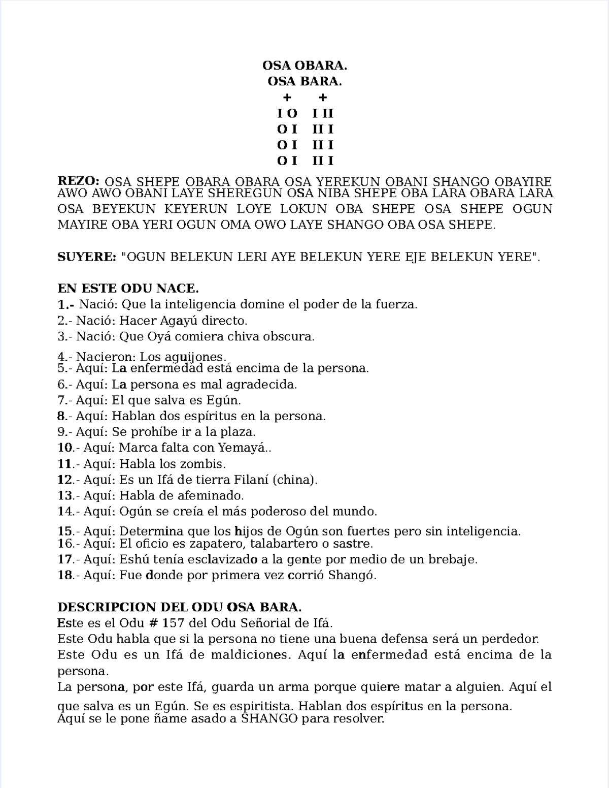 OSA BARA: Análisis y Descripción del Odu OSA BARA - Studocu