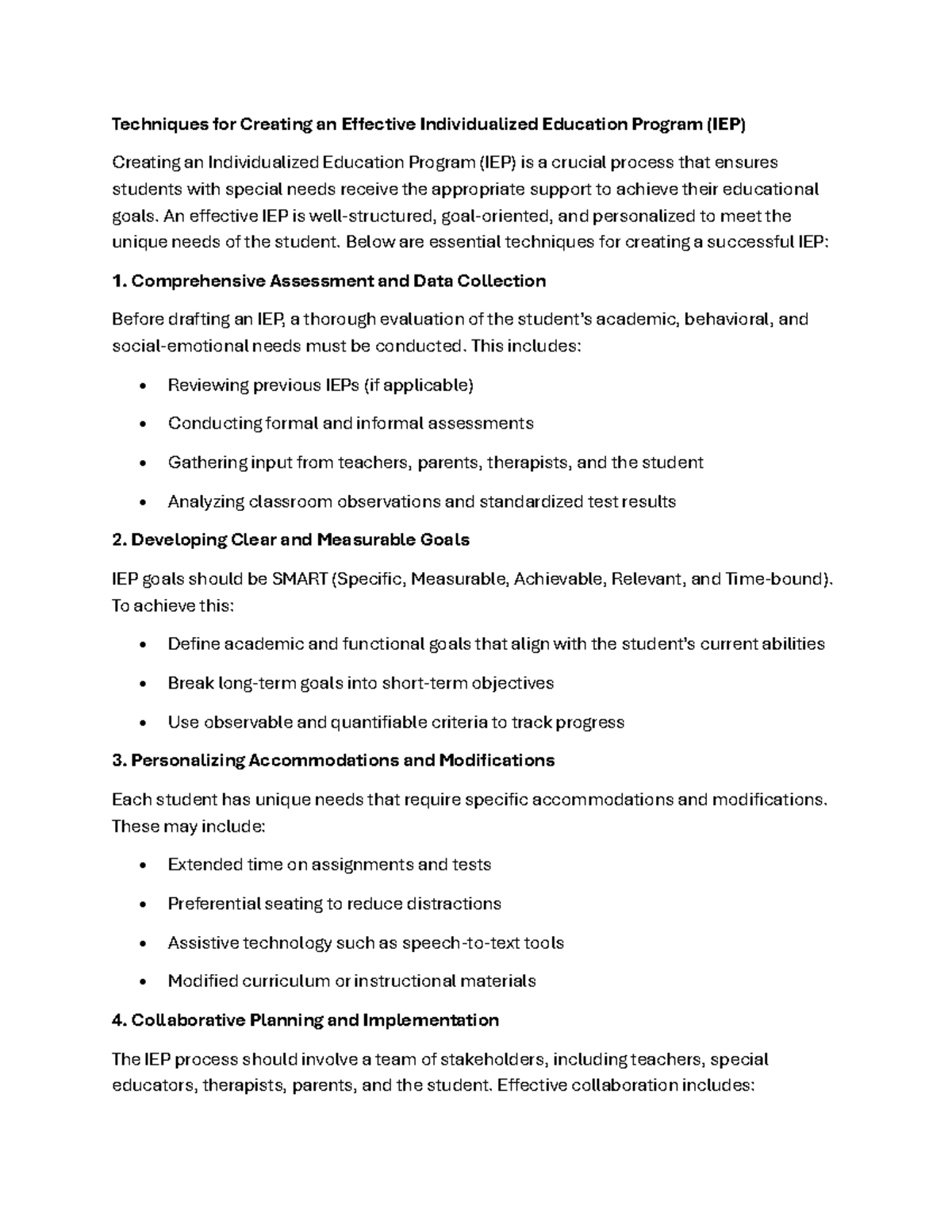 Techniques for Creating an Effective Individualized Education Program ...