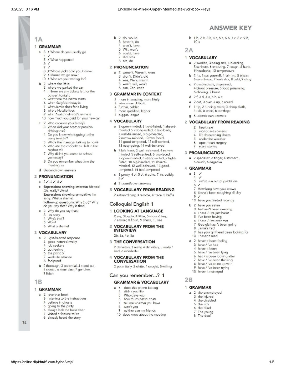 English File 4th Ed. Workbook Answer Key: Comprehensive Guide - Studocu