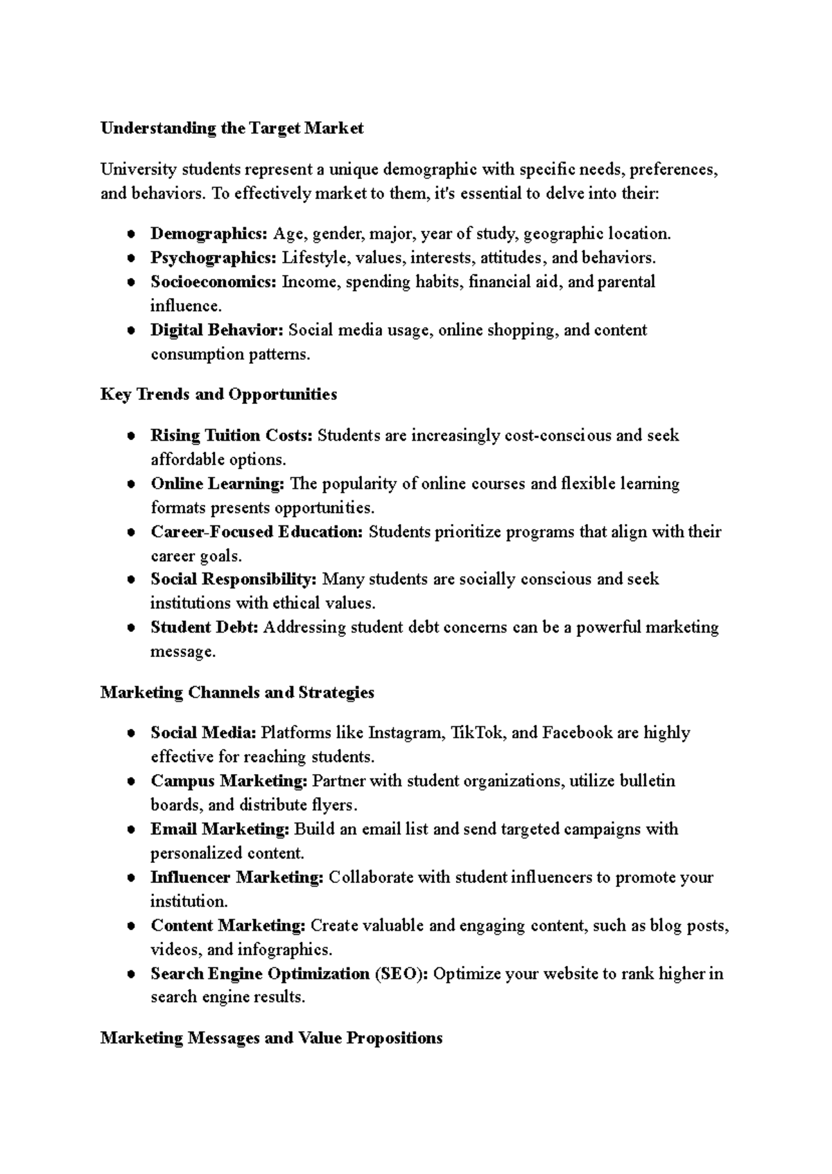 Marketing Analysis: Understanding the Target Market for Students - Studocu