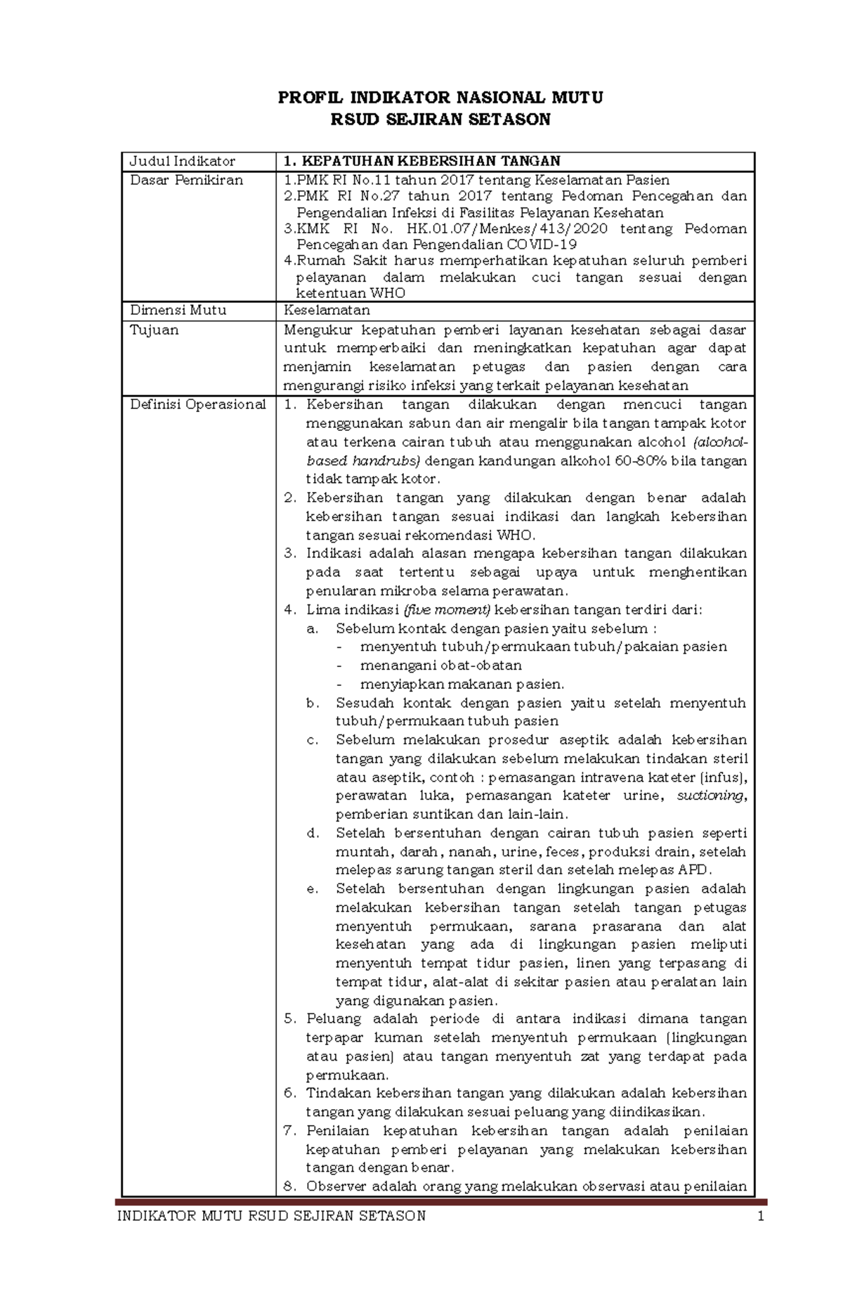 13 INM - Indikator Mutu Keamanan dan Kualitas Pelayanan Kesehatan - Studocu