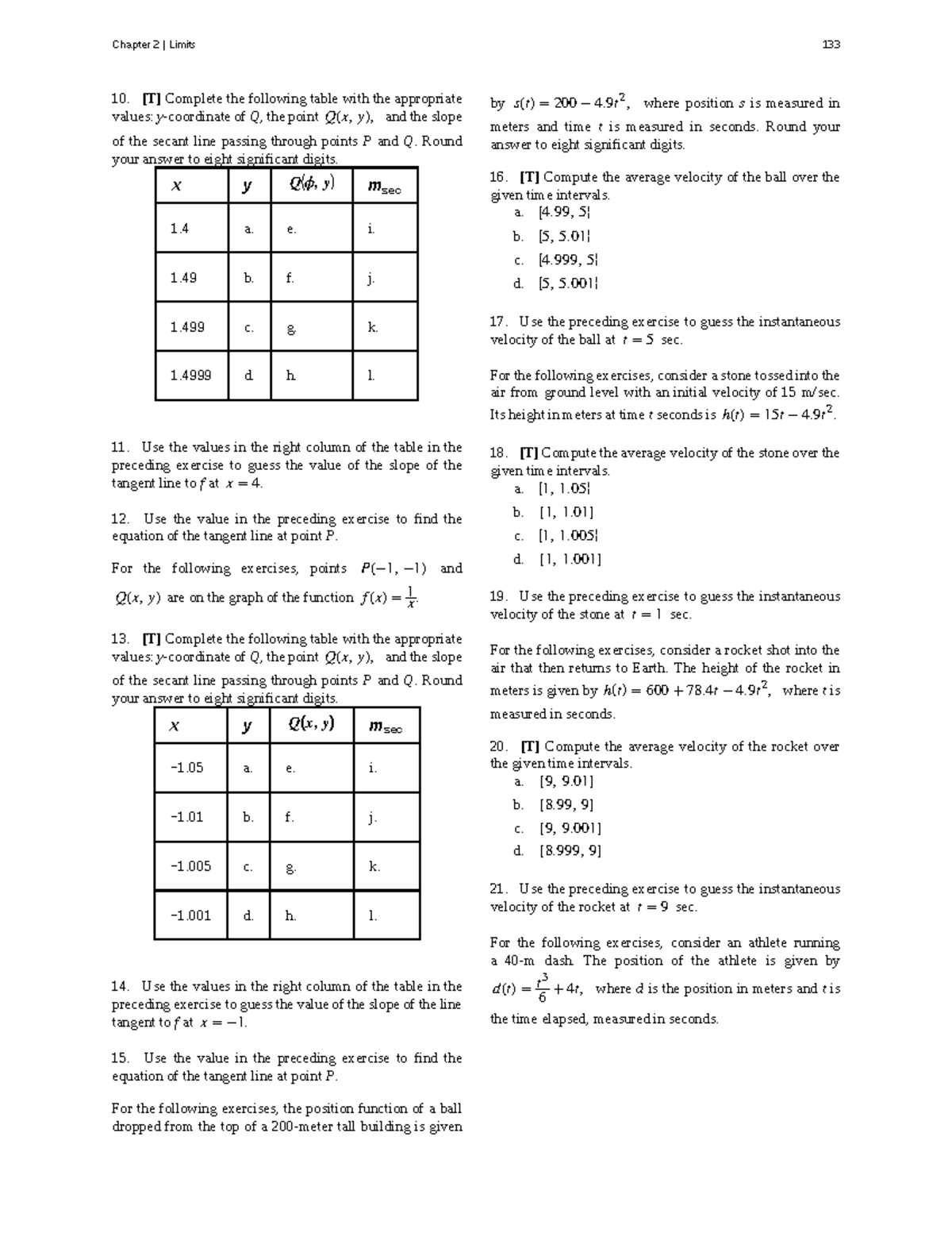 Chapter 2 Limits 133 10: Secant and Tangent Line Analysis - Studocu