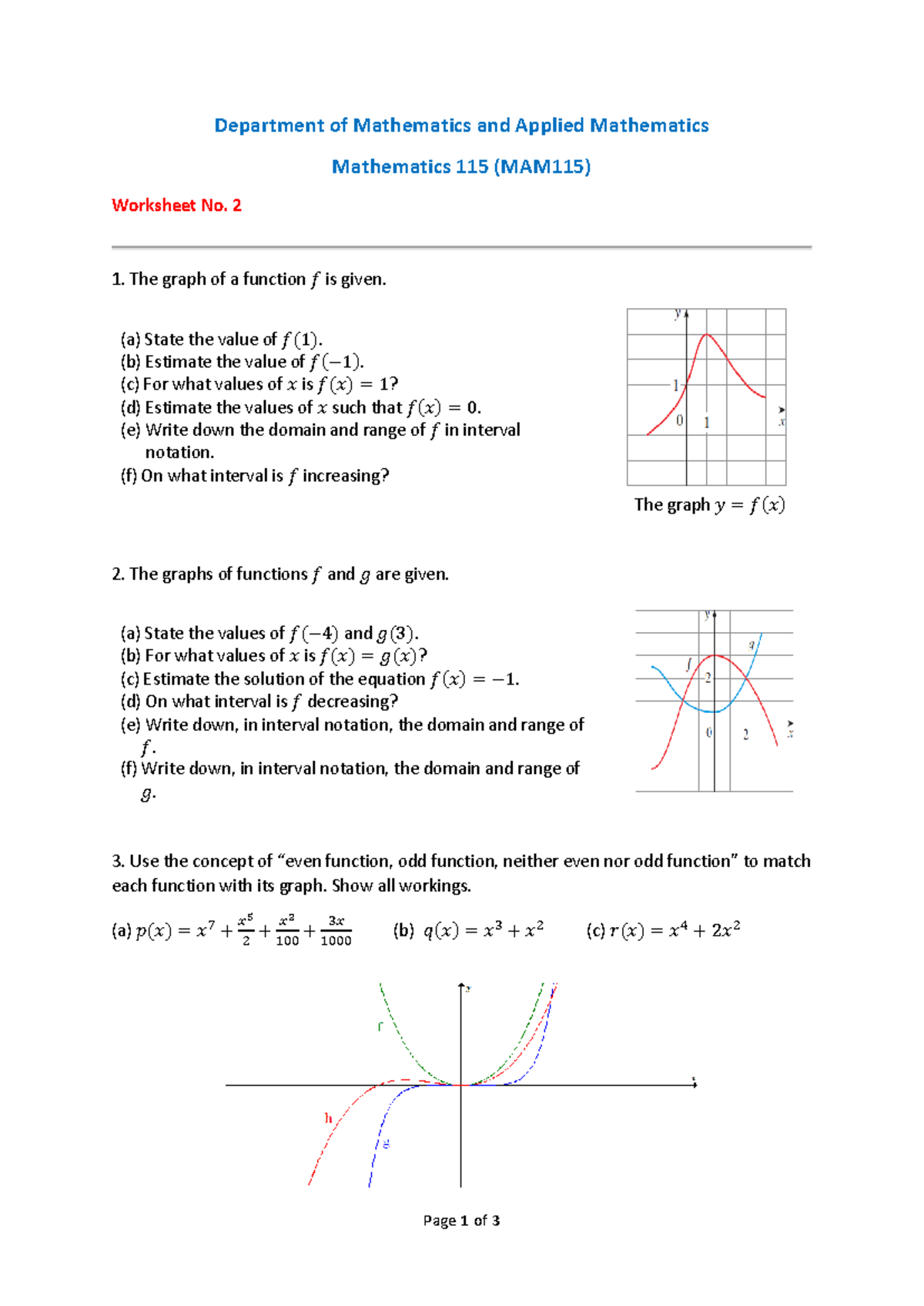 MAM115 Worksheet 2: Function Graphs and Line Equations - Studocu