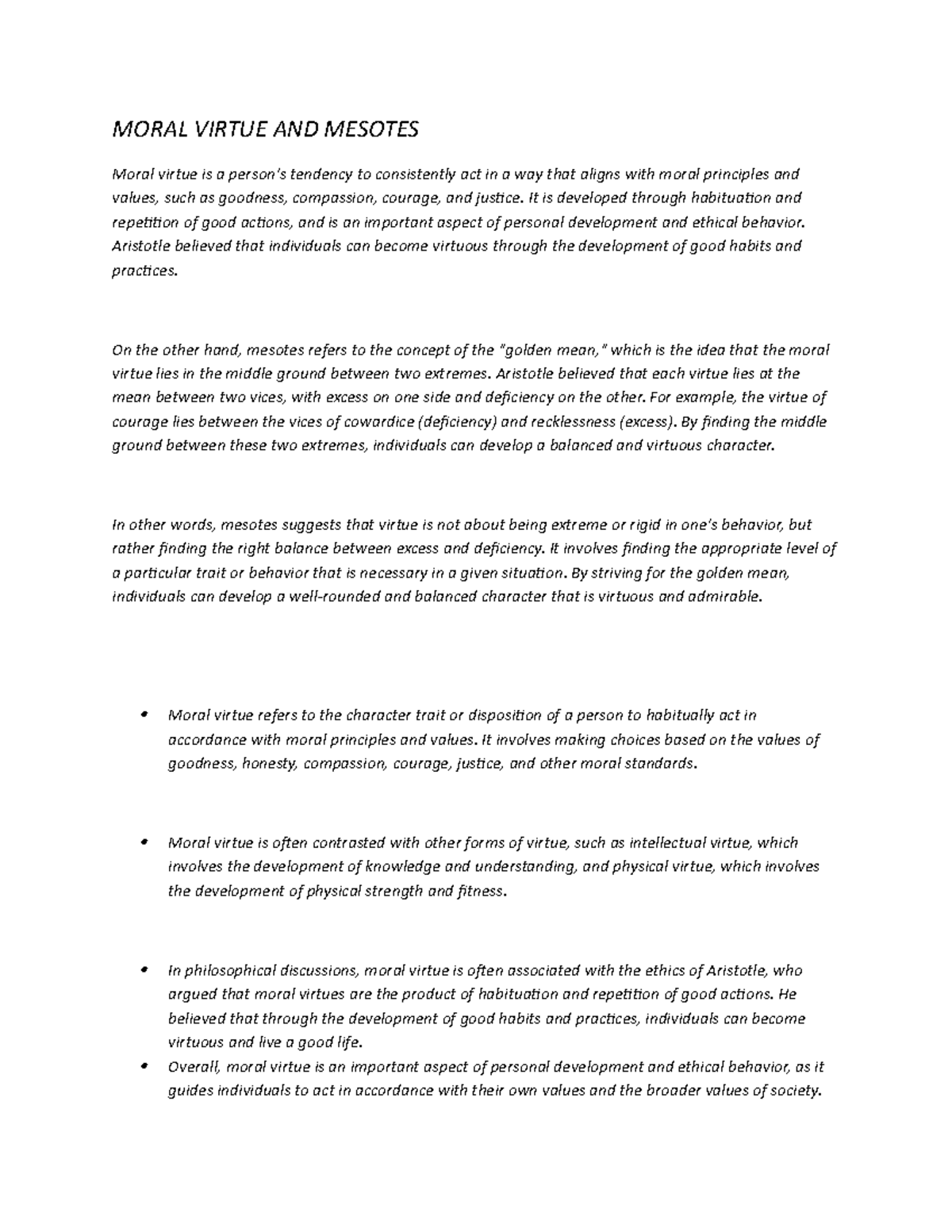 Moral Virtue and Mesotes: Understanding Aristotle's Ethics Concepts ...