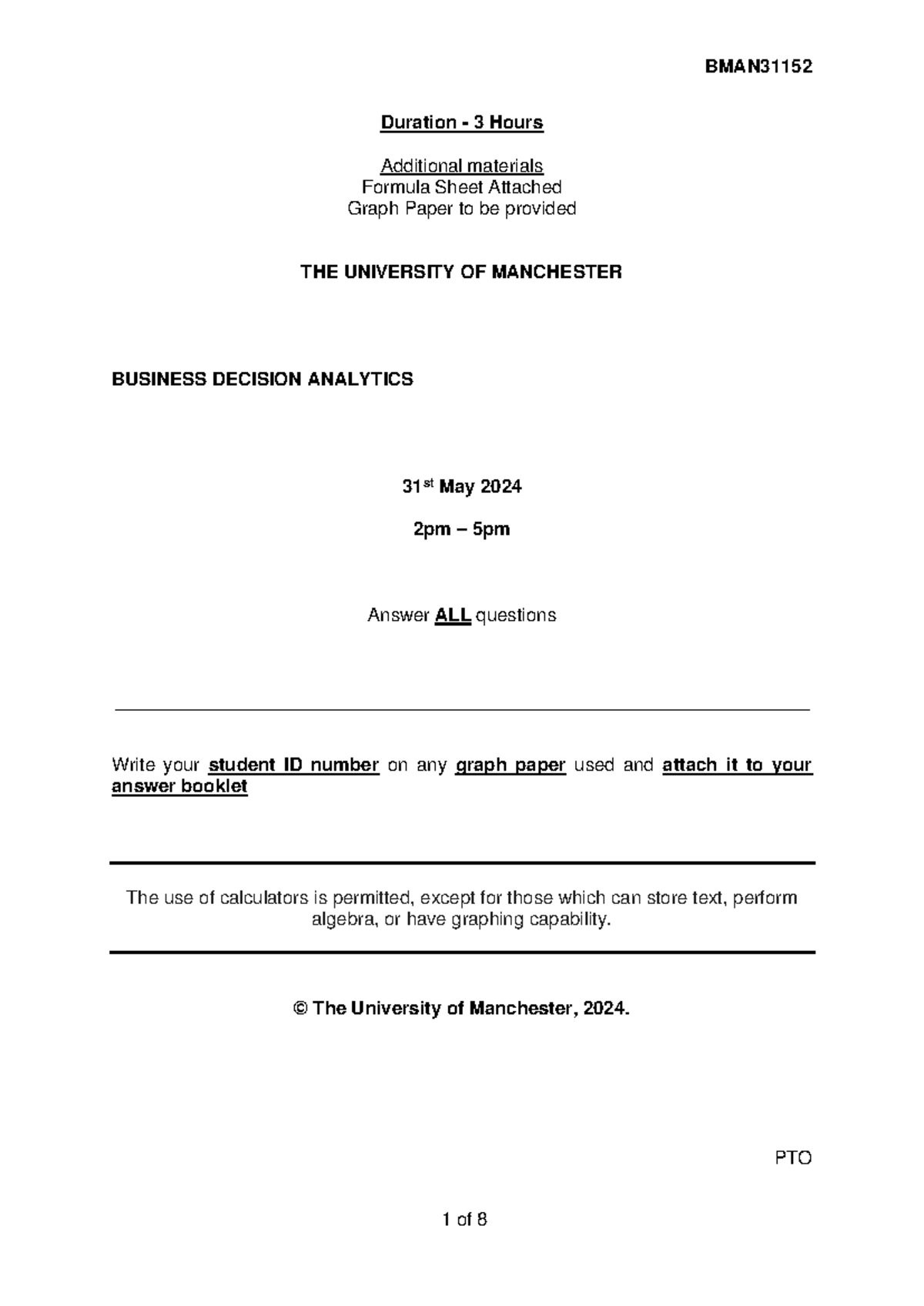 BMAN31152 - Business Decision Analytics Final Exam Guide - Studocu