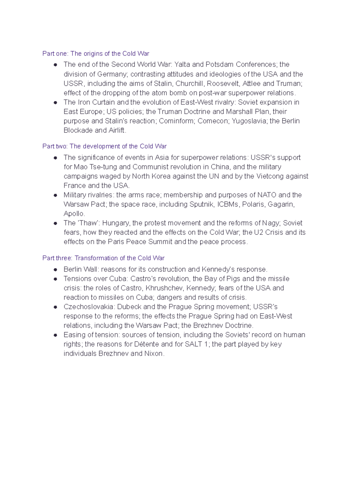 Conflict and Tension: East-West Relations 1945-1972 Checklist - Studocu