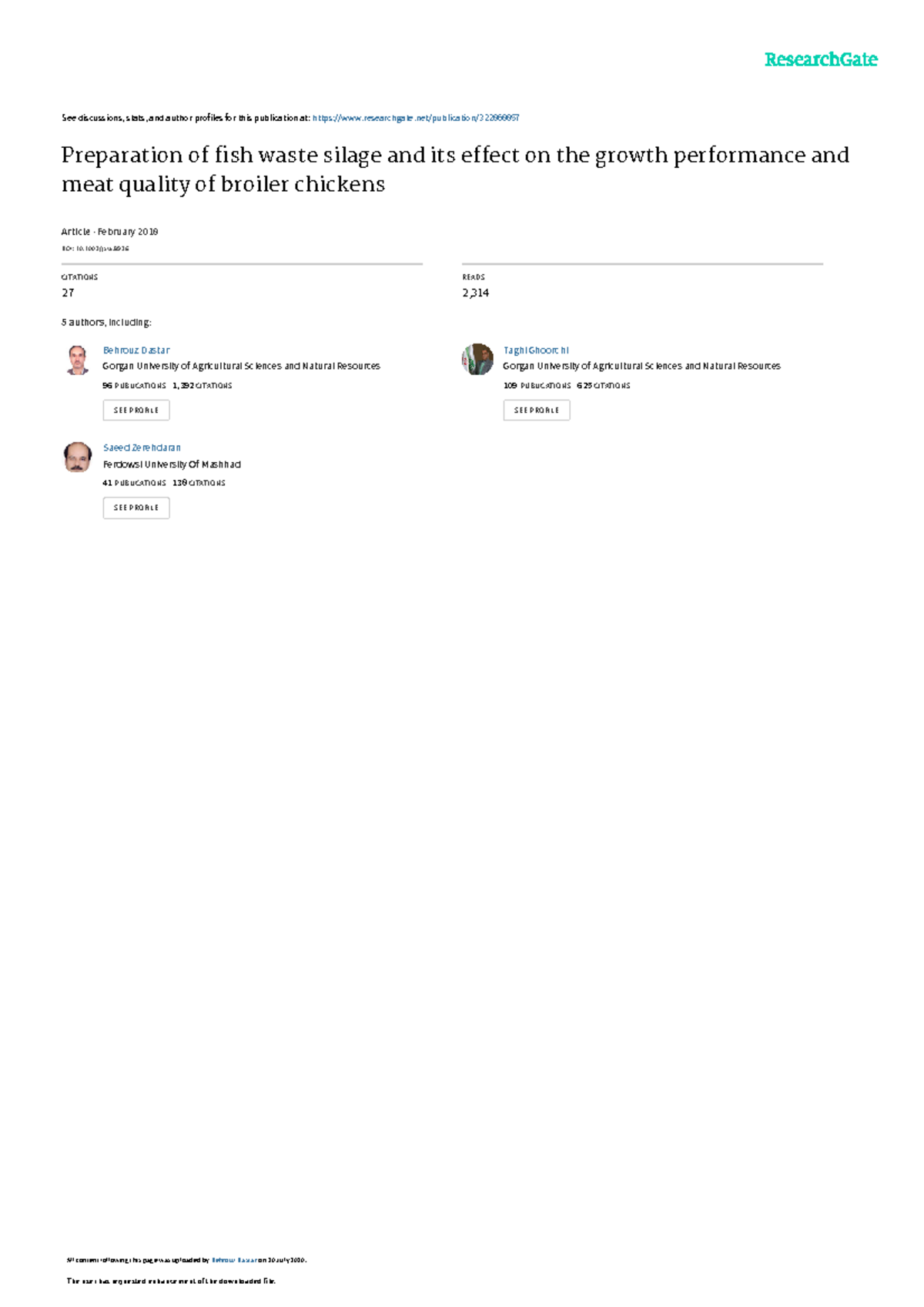 Effect of Fish Waste Silage on Broiler Growth & Meat Quality (2018 ...