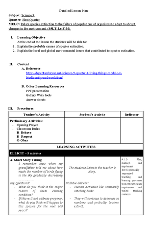 Matatag Lesson PLAN Science 7 Blank Template - Grade Level 7 Quarter 1 ...
