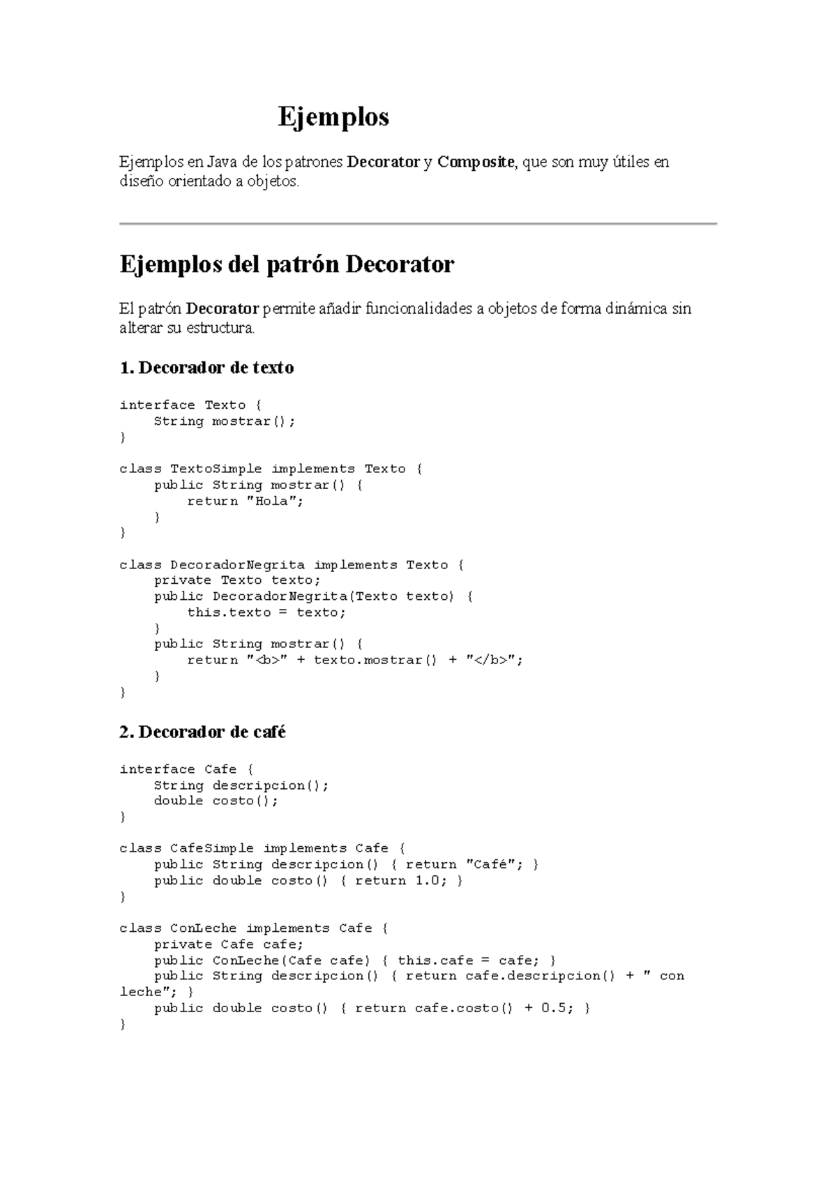 Ejemplos de Patrones Decorator y Composite en Java - Studocu